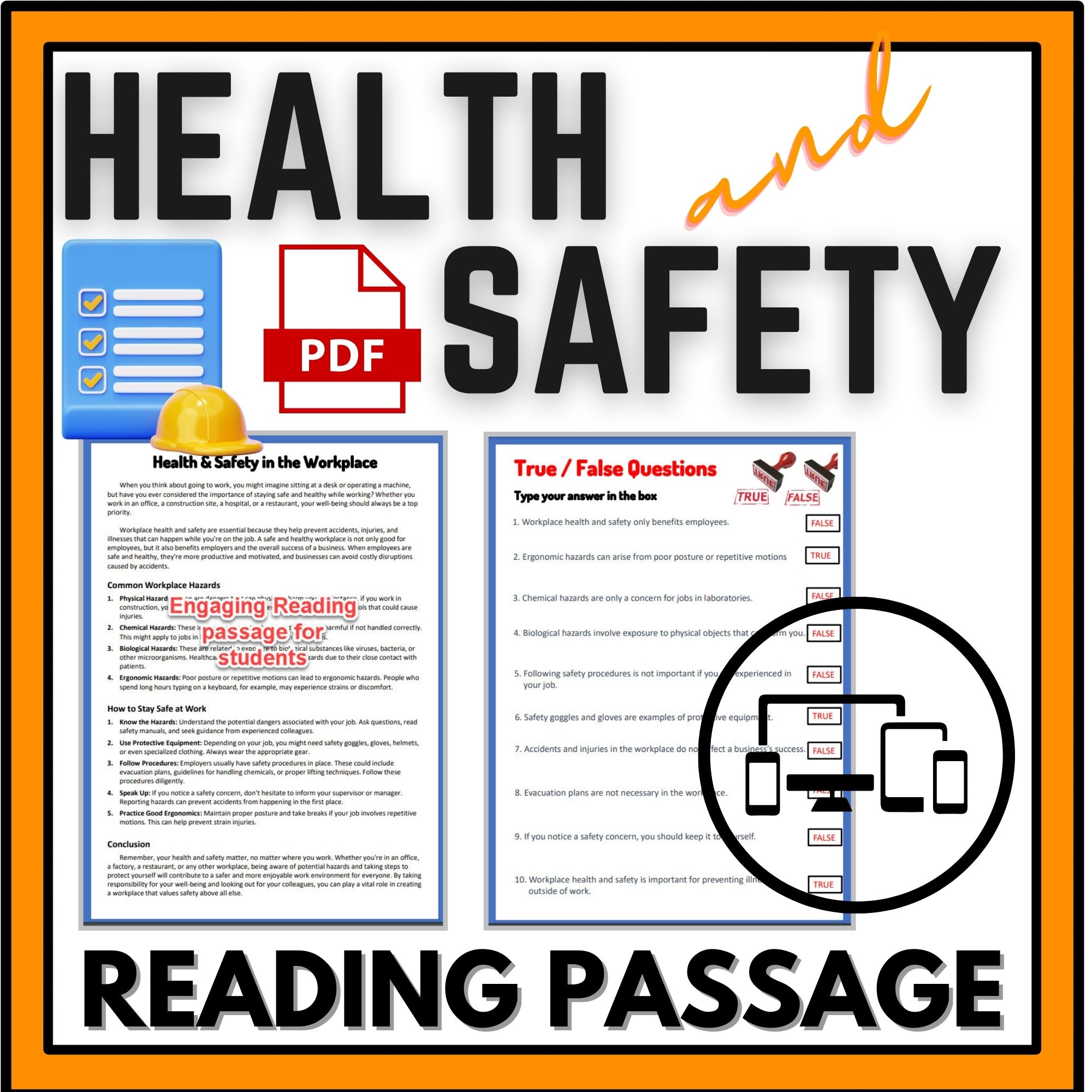 Health and Safety in the Workplace Reading Passage and Comprehension ...