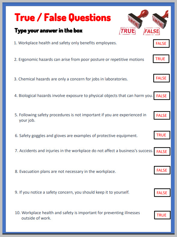 Health and Safety in the Workplace Reading Passage and Comprehension ...