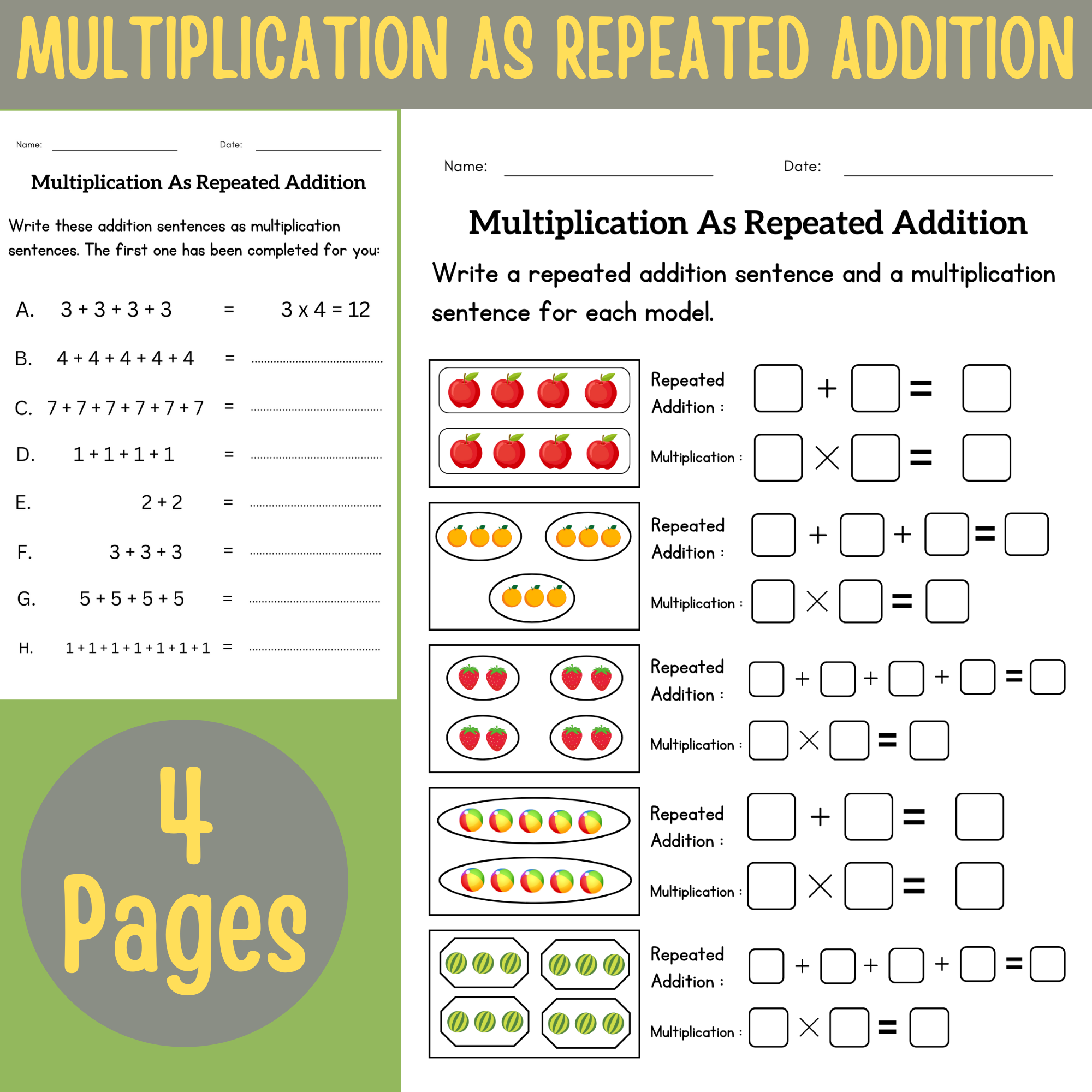 Write Multiplication as repeated addition activities worksheet for ...