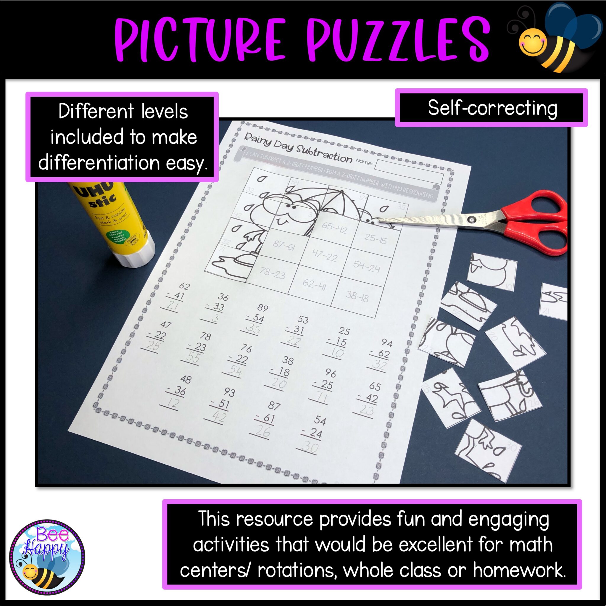 Math Mystery Picture Puzzles | Double Digit Addition and Subtraction ...