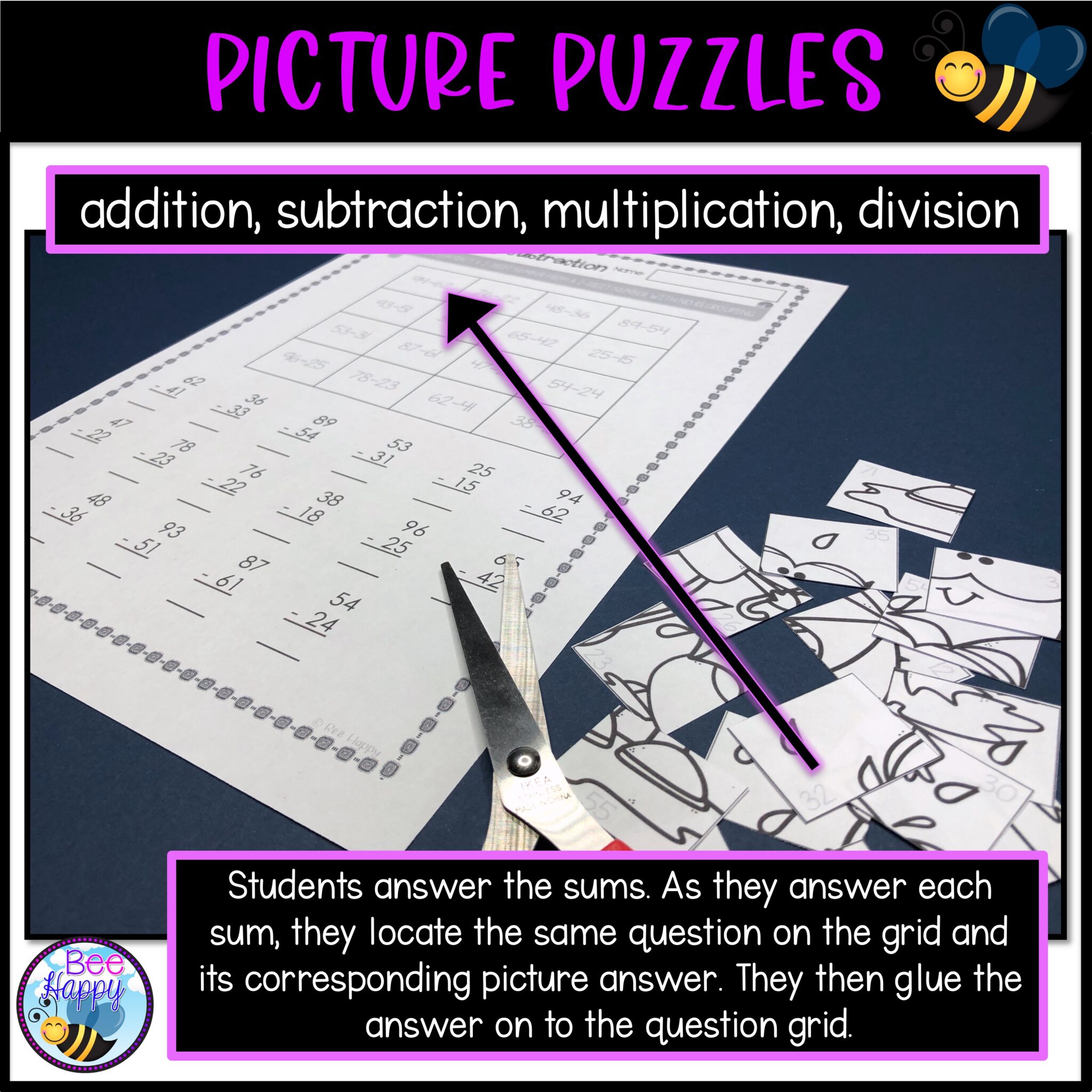 Math Mystery Picture Puzzles | Double Digit Addition and Subtraction ...