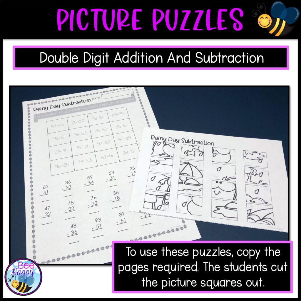 Math Mystery Picture Puzzles | Double Digit Addition and Subtraction ...