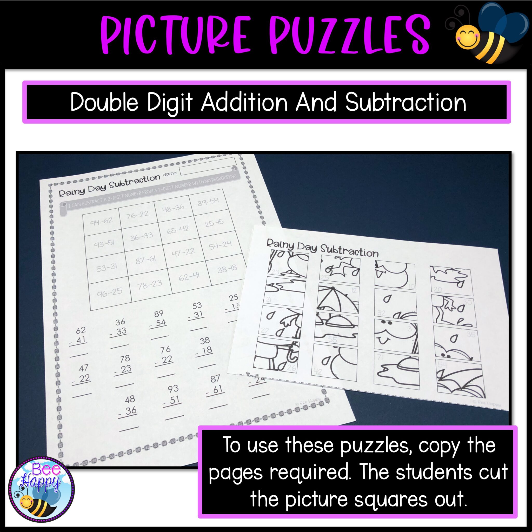 Math Mystery Picture Puzzles | Double Digit Addition and Subtraction ...