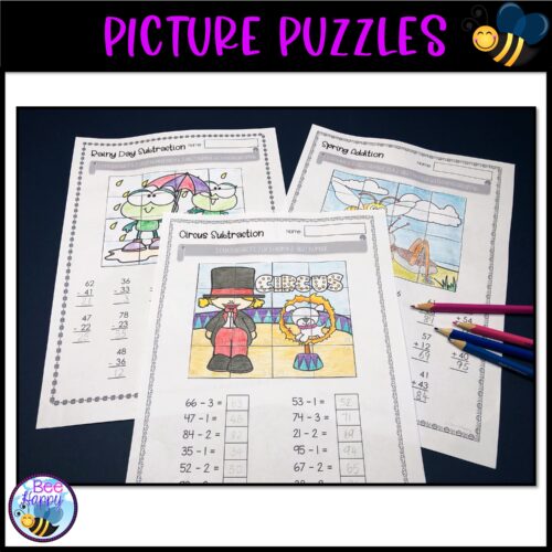 Math Mystery Picture Puzzles | Double Digit Addition and Subtraction ...