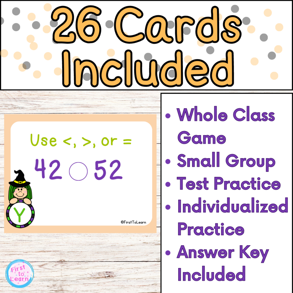 Greater Than, Less Than, Equal Task Cards/Scoot First Grade Halloween ...
