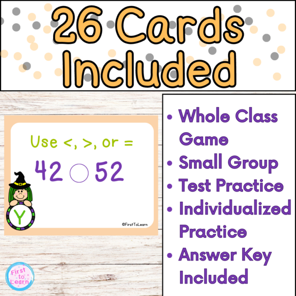 Greater Than, Less Than, Equal Task Cards/Scoot First Grade Halloween ...