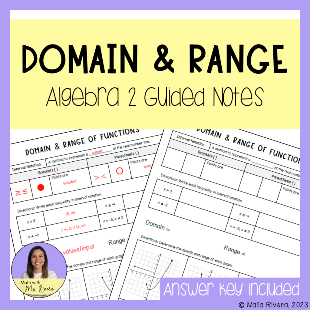 Domain & Range of Functions Guided Notes for Algebra 2 - Made By Teachers