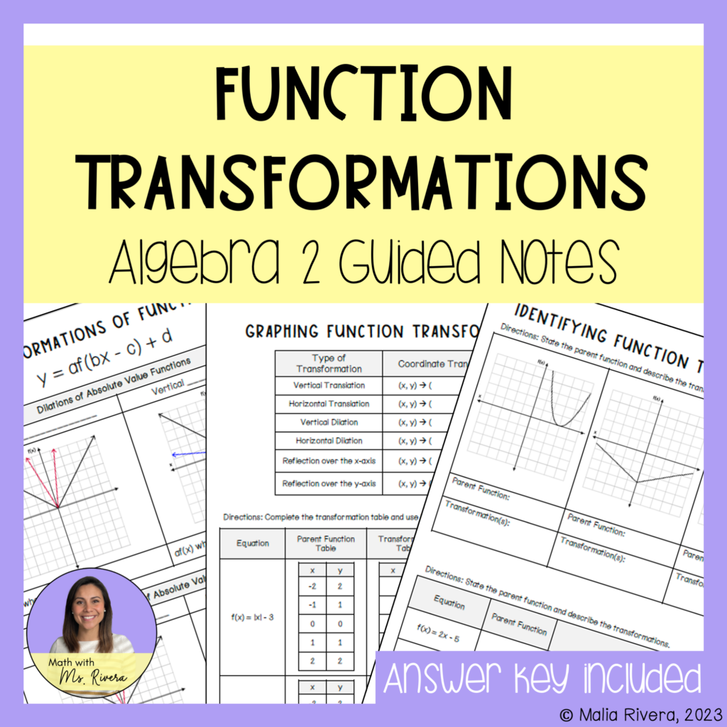 Function Transformations Guided Notes for Algebra 2 - Made By Teachers