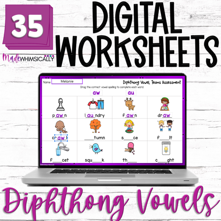 Diphthong Vowel Worksheets aw au ew oo ow ou oy oi - Digital Phonics ...