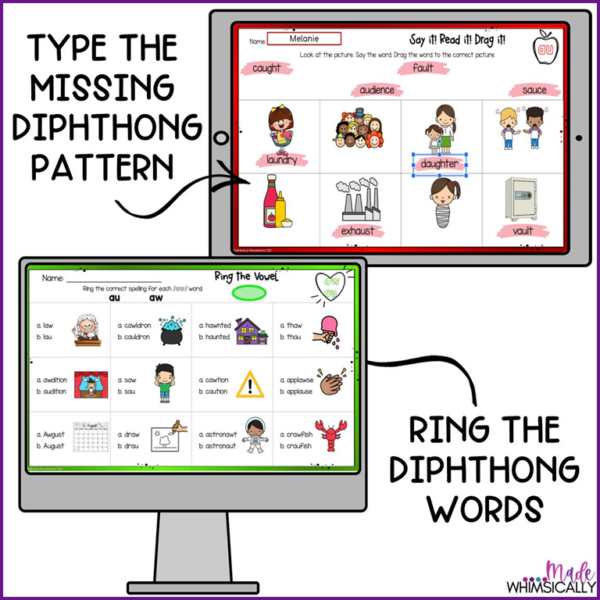 Diphthong Vowel Worksheets aw au ew oo ow ou oy oi - Digital Phonics ...