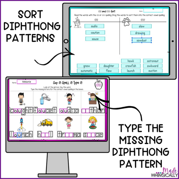 Diphthong Vowel Worksheets aw au ew oo ow ou oy oi - Digital Phonics ...