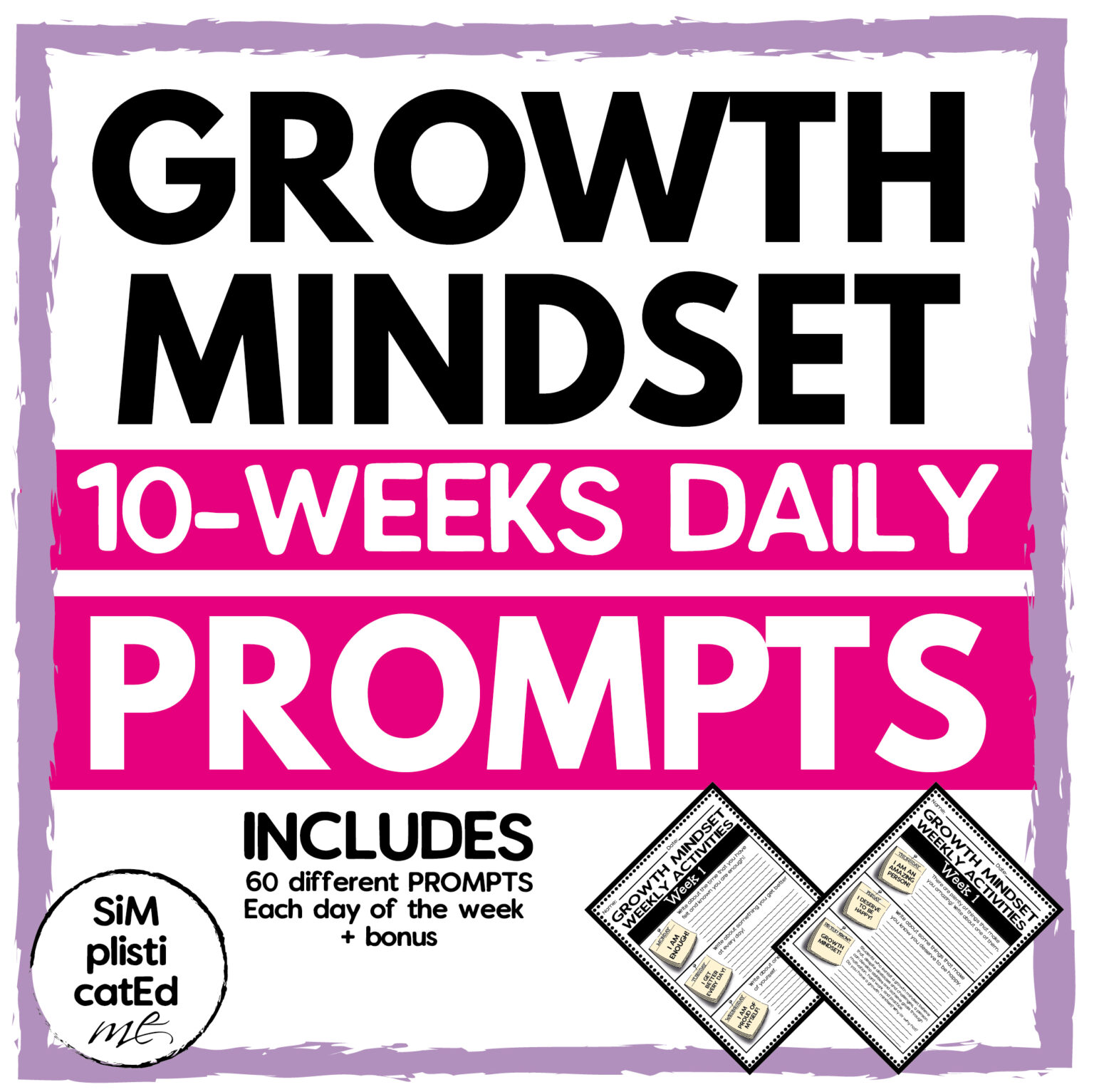 Growth Mindset Journal | 10 Weeks Daily Prompts | Positive Affirmations ...