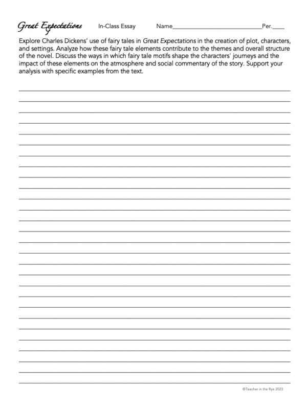 Charles Dickens' Great Expectations Final Essay Prompts with Rubric ...