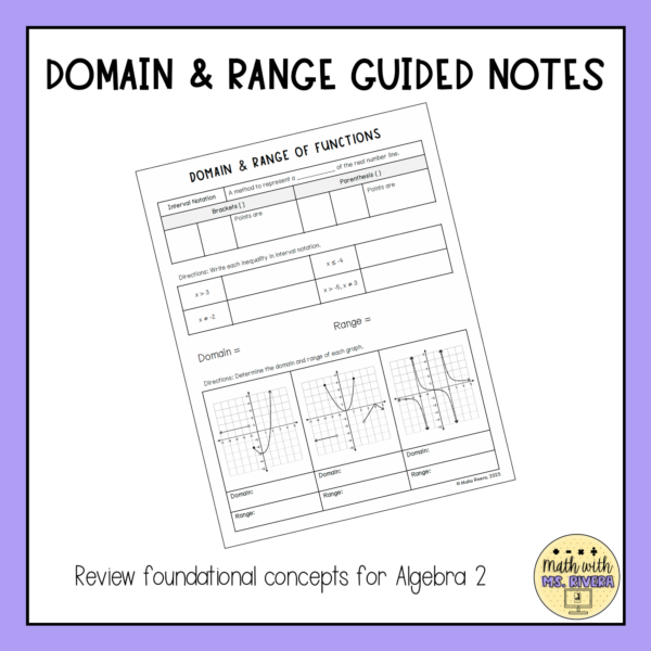 Domain & Range of Functions Guided Notes for Algebra 2 - Made By Teachers