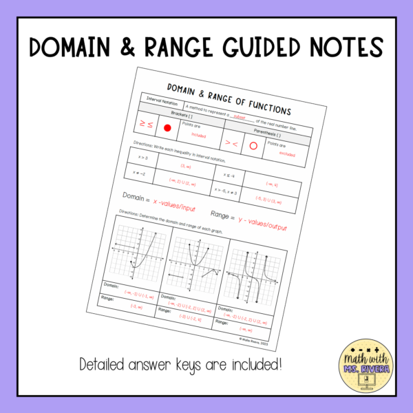 Domain & Range of Functions Guided Notes for Algebra 2 - Made By Teachers