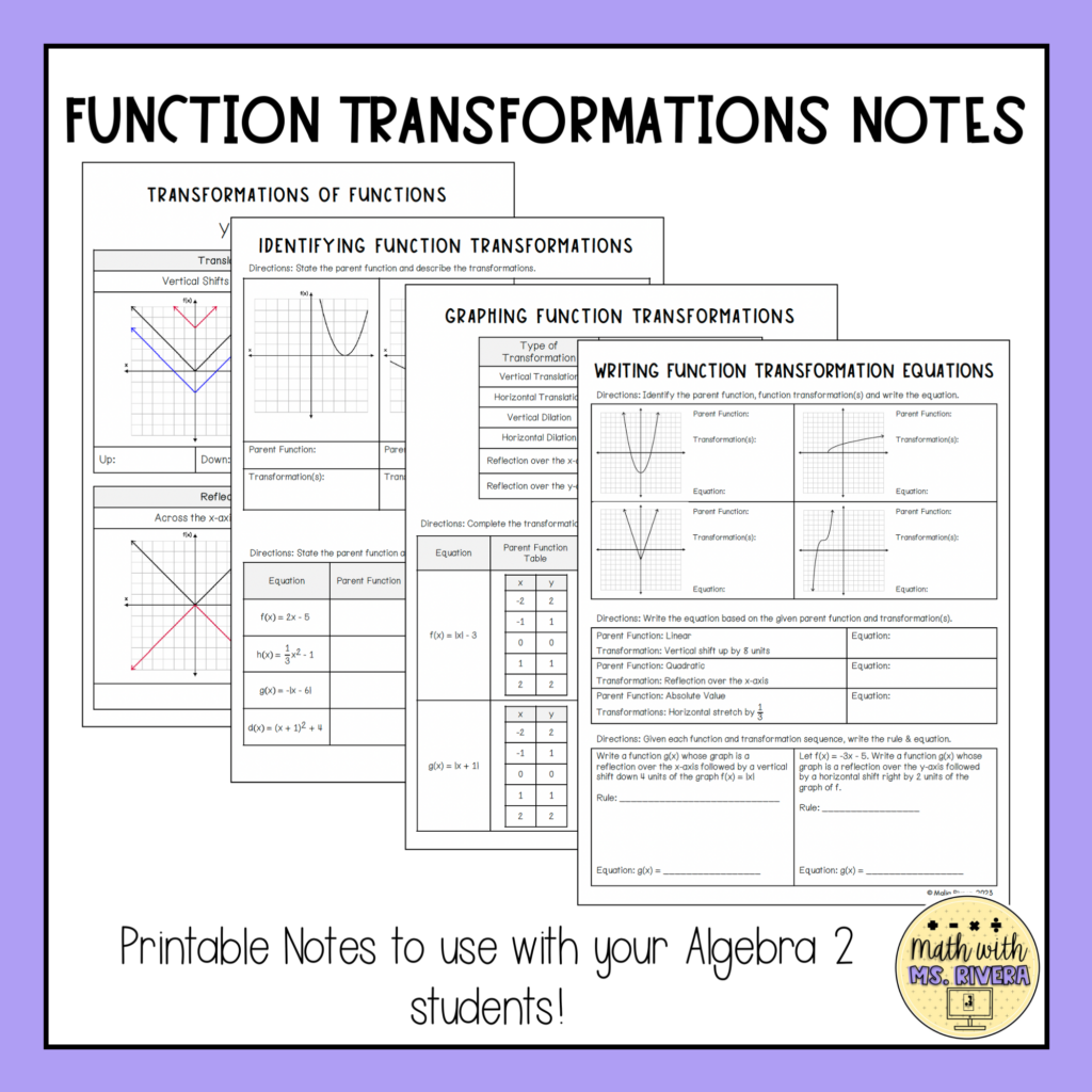 Function Transformations Guided Notes for Algebra 2 | Made By Teachers