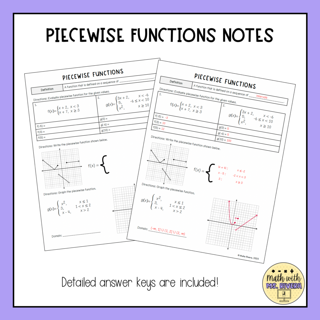 Piecewise Functions Guided Notes for Algebra 2 | Made By Teachers