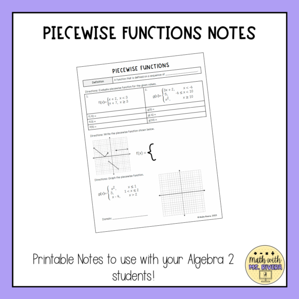 Piecewise Functions Guided Notes for Algebra 2 - Made By Teachers