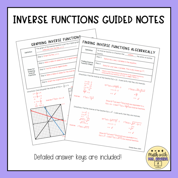 Inverse Functions Guided Notes for Algebra 2 | Made By Teachers