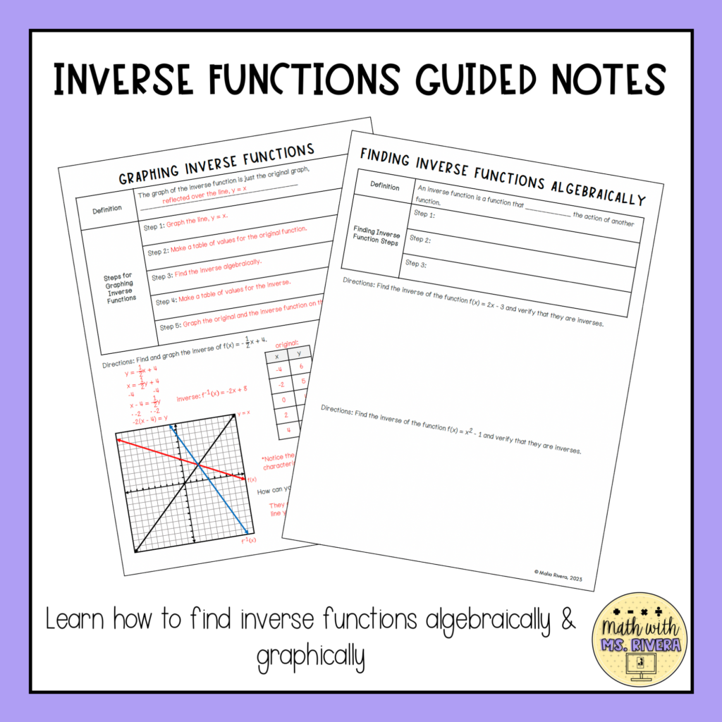Inverse Functions Guided Notes for Algebra 2 | Made By Teachers