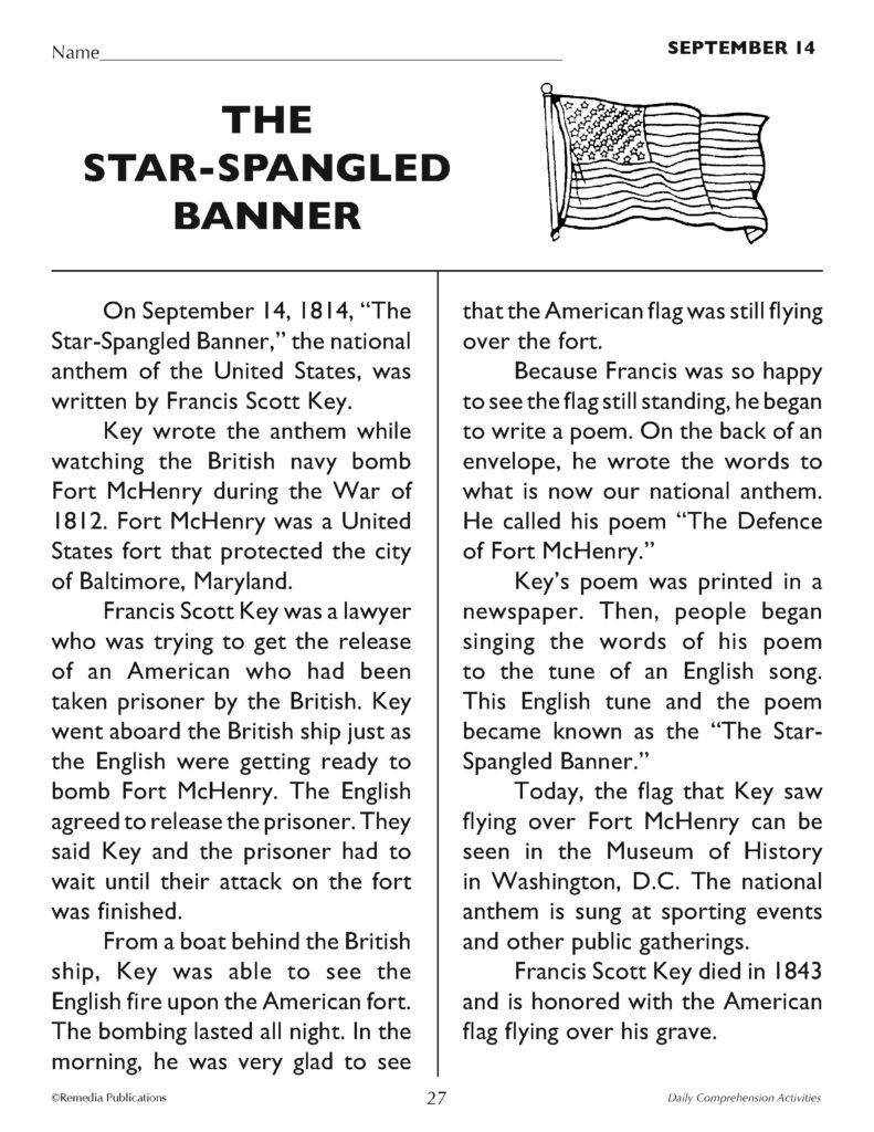 September: Daily Comprehension - Nonfiction - History - Short Passages ...