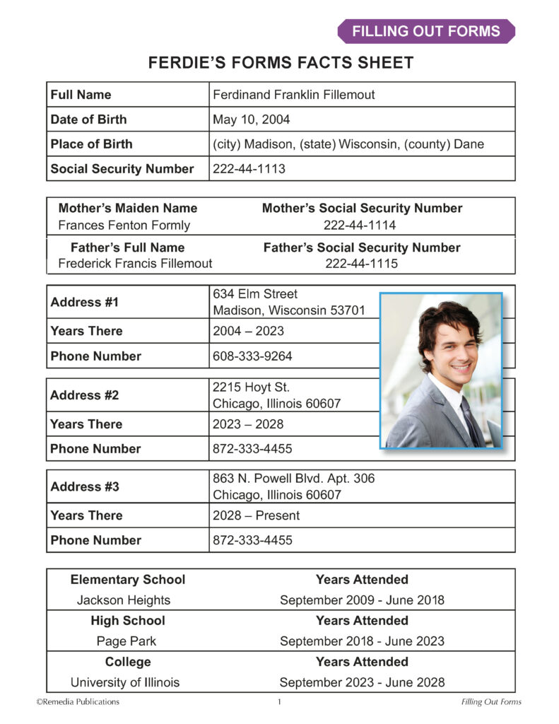 FILLING OUT FORMS: Practical Practice Reading and Life Skills ...