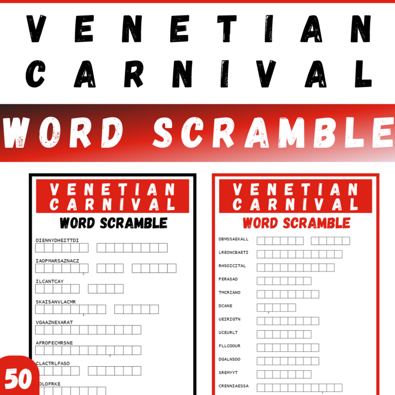 VENETIAN CARNIVAL WORD SCRAMBLE PUZZLE WORKSHEETS ACTIVITIES FOR KIDS ...