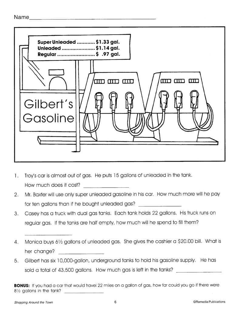 Consumer Math Word Problems: Shopping Around Town - Life Skills | Made ...
