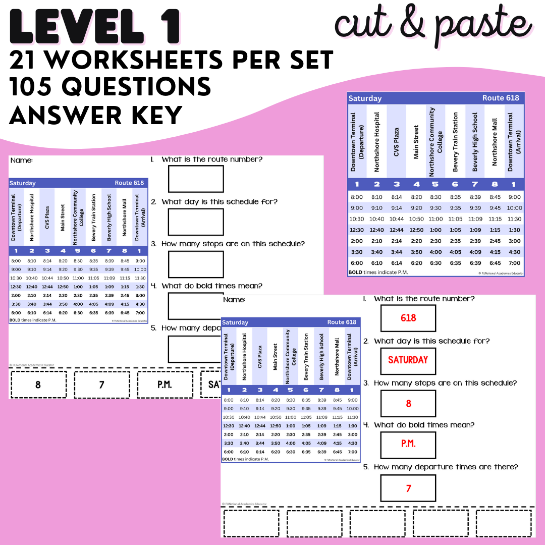 Bus & Train Schedules Unit 4 - Life Skills - Vocational - Special ...
