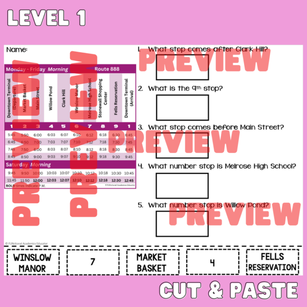 Bus & Train Schedules Unit 4 - Life Skills - Vocational - Special ...