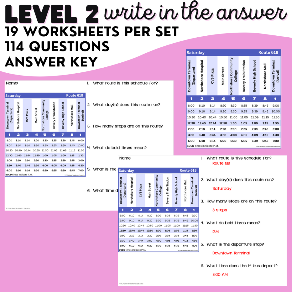Bus & Train Schedules Unit 4 - Life Skills - Vocational - Special ...