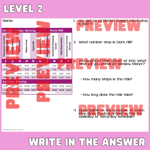 Bus & Train Schedules Unit 4 - Life Skills - Vocational - Special ...