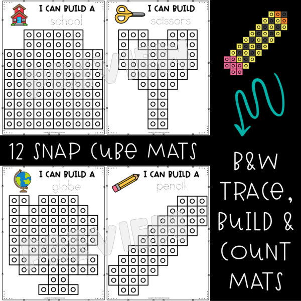 Back to School Snap Cube Mats Fine Motor Skills Counting Cubes Counting ...