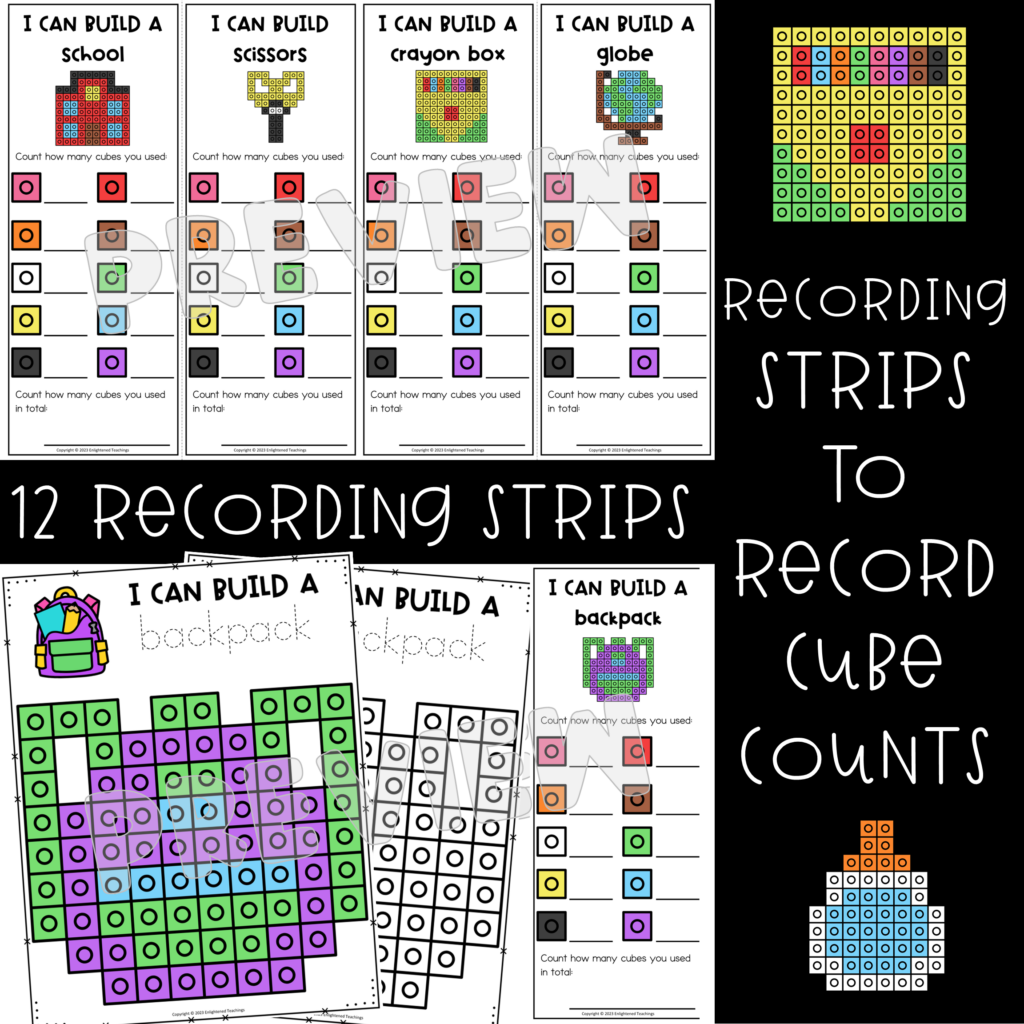 Back to School Snap Cube Mats Fine Motor Skills Counting Cubes Counting ...