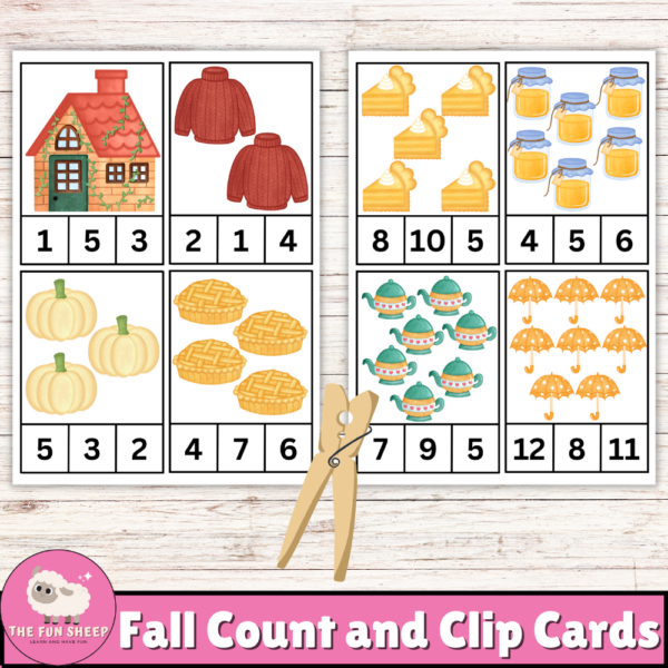 Fall Count and Clip Cards Numbers 1-20 | Pre-K and Kindergarten Math ...