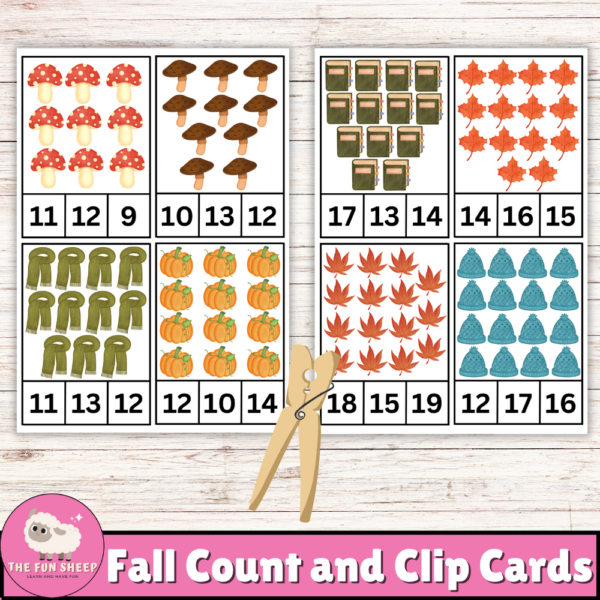 Fall Count and Clip Cards Numbers 1-20 | Pre-K and Kindergarten Math ...
