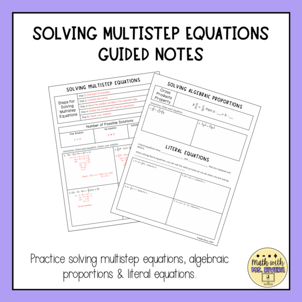 Solving Multistep Equations Guided Notes for Algebra 2 | Made By Teachers