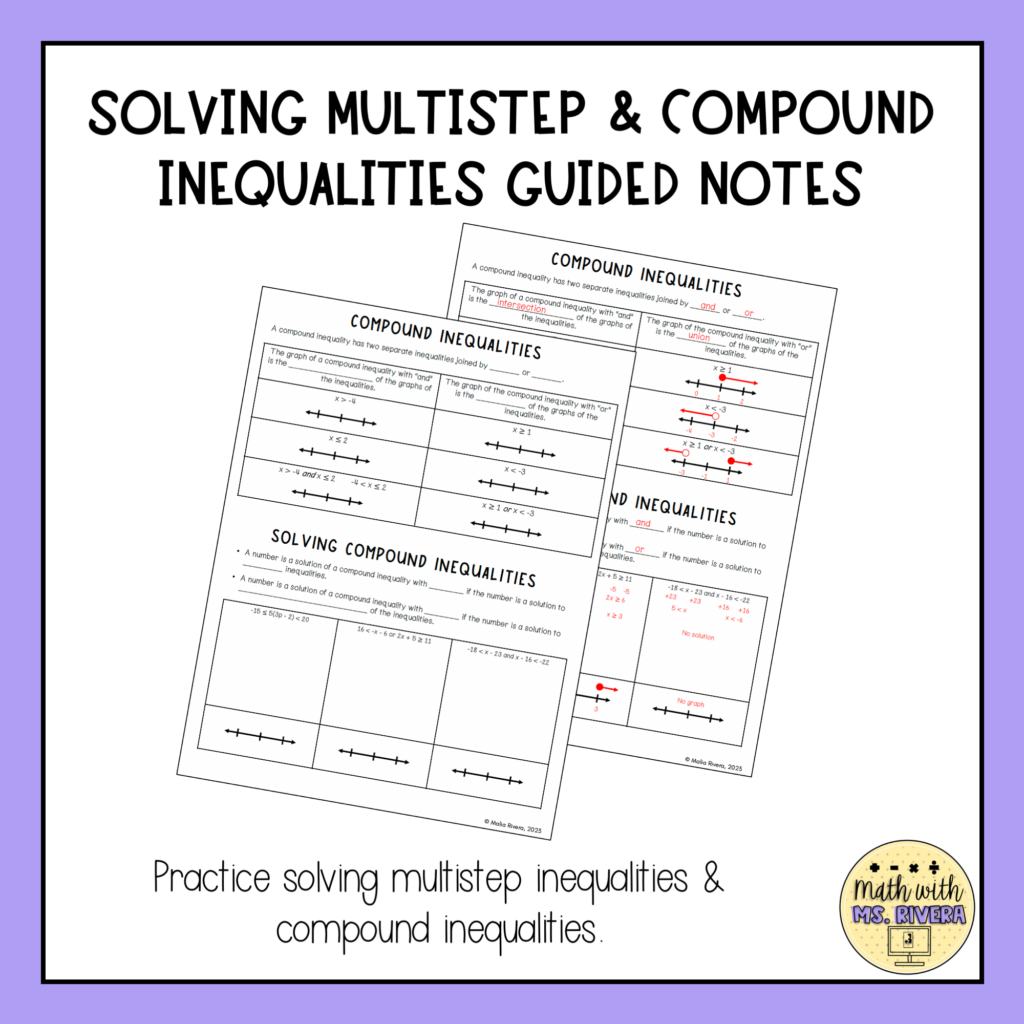 Solving Multi Step & Compound Inequalities Guided Notes for Algebra 2 ...