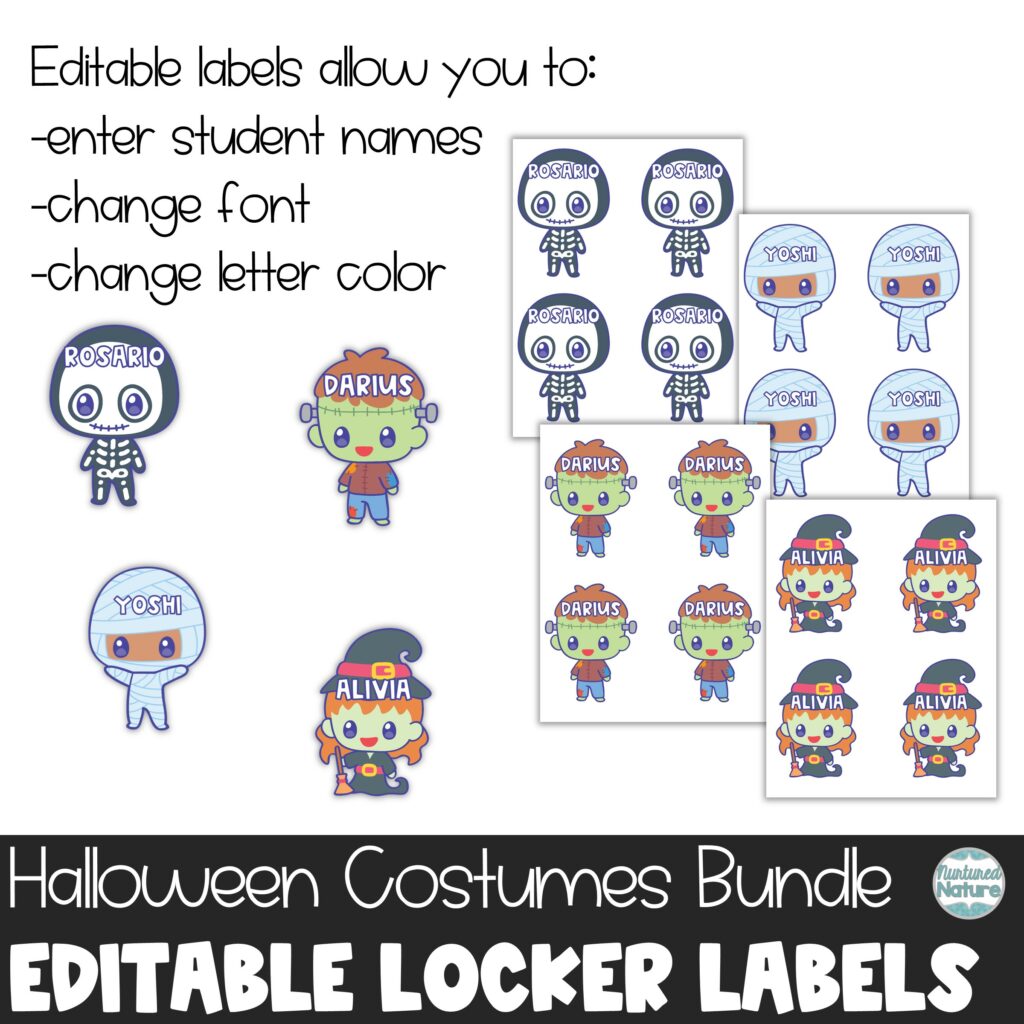 Halloween Name Tags - Editable Locker Labels or Cubby Tags - Costumes ...