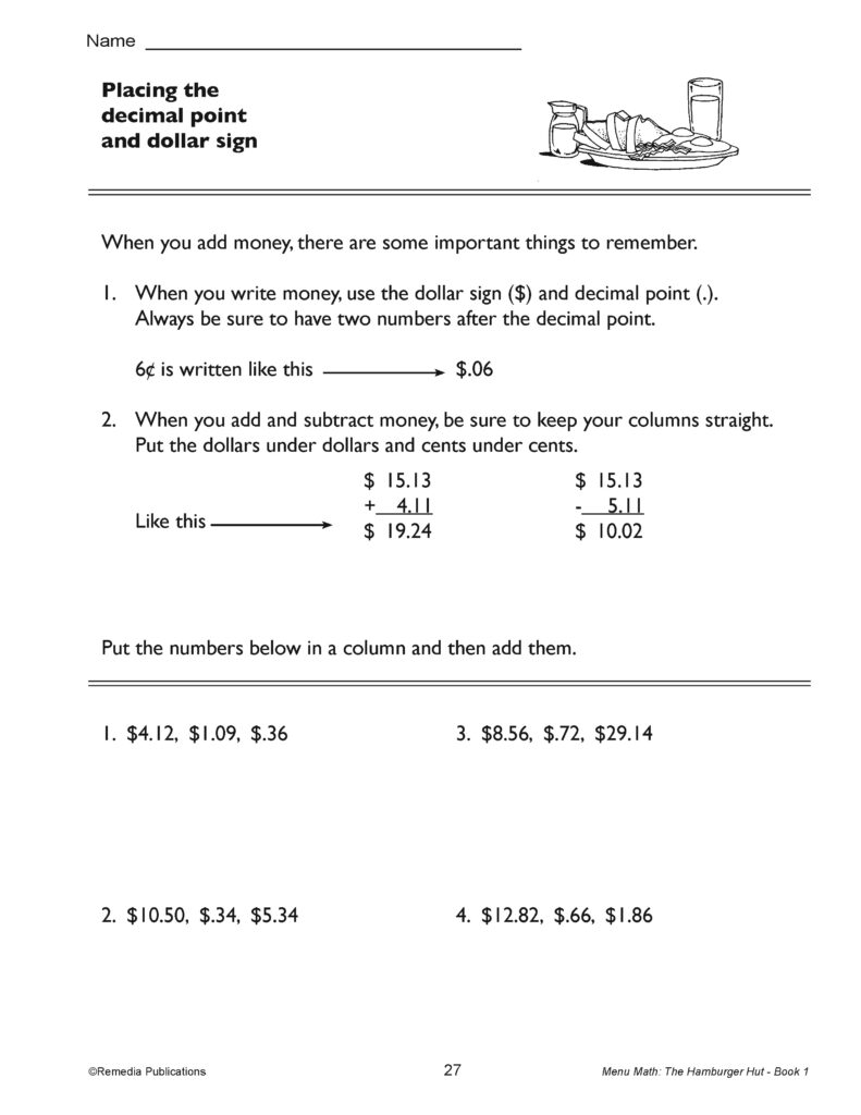 Menu Math: Hamburger Hut - Consumer Addition and Subtraction - Made By ...