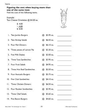 Menu Math: Hamburger Hut - Consumer Addition and Subtraction - Made By ...