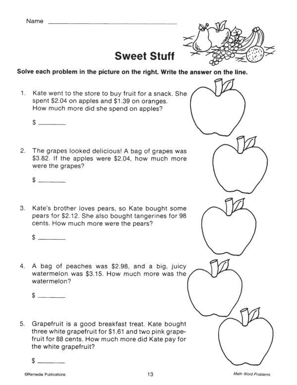 Addition, Subtraction, Multiplication & Division Math Word Problems ...