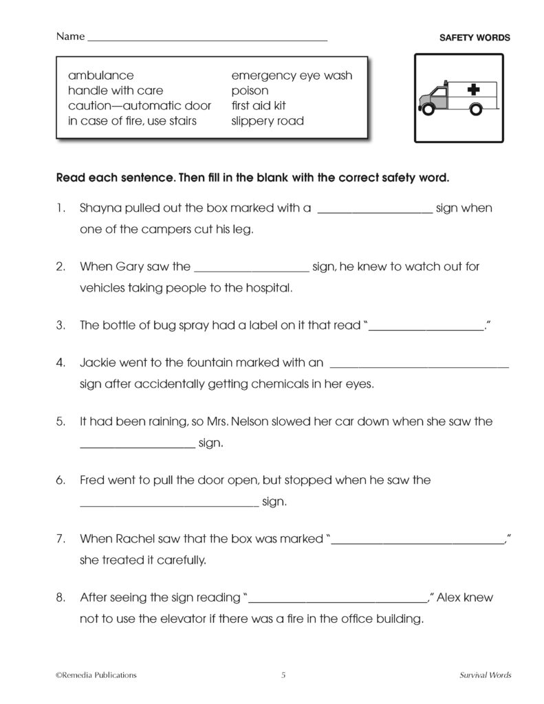 Safety Words Unit: Survival Signs and Symbols Vocabulary - Made By Teachers