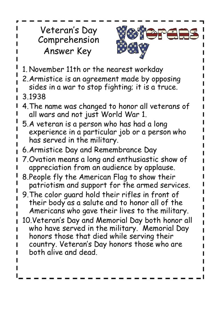 Veteran's Day Reading Comprehension Passage - Made By Teachers