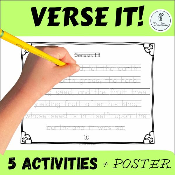 Kindergarten Creation Story Activities | Day 3 Bible Verse Tracing and ...