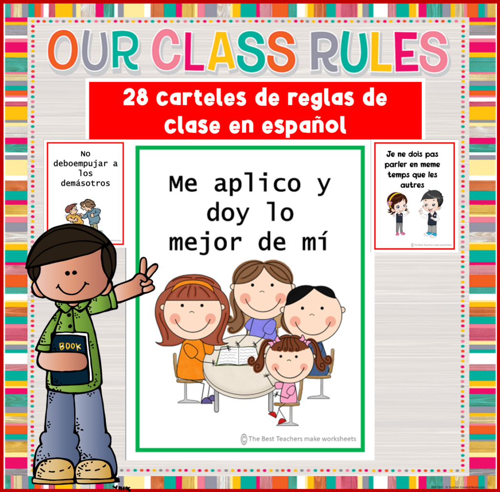 28 posters of classroom rules in Spanish. - Made By Teachers