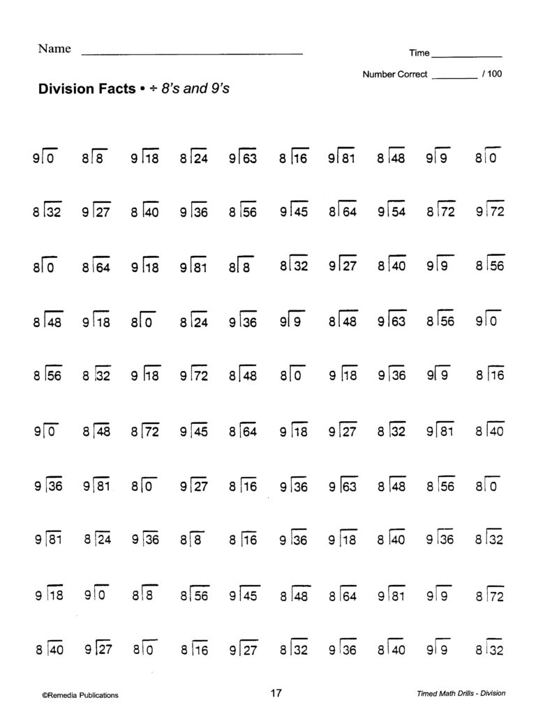 TIMED MATH DRILLS: Division Facts - Made By Teachers