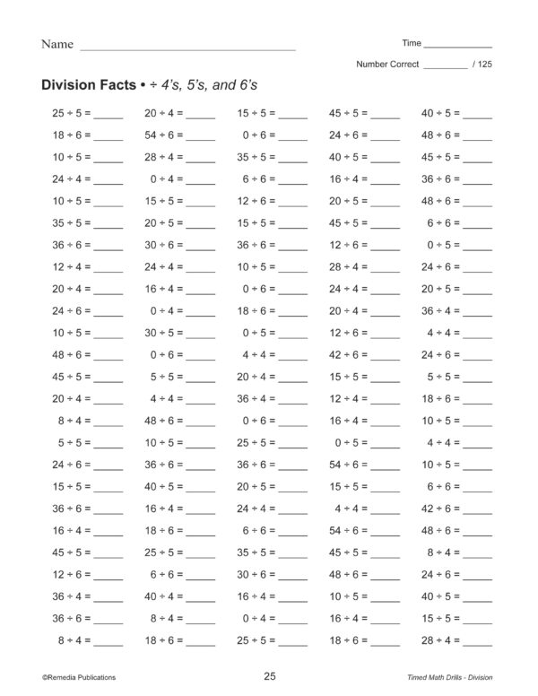 TIMED MATH DRILLS: Division Facts - Made By Teachers