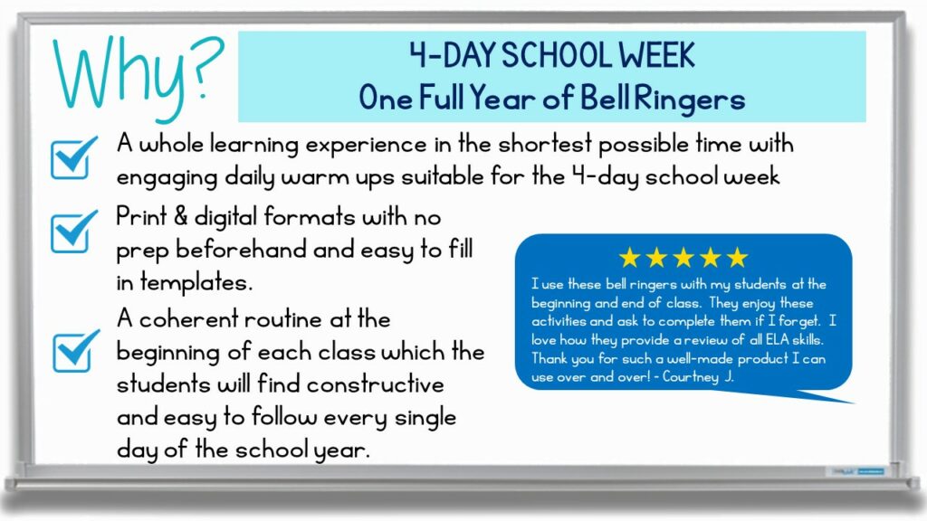4-Day School Week ELA Bell Ringers For Middle School - ALL YEAR of ...
