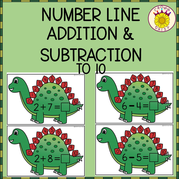 Addition and Subtraction to 10 With Number Line Dinosaur Theme | Made ...